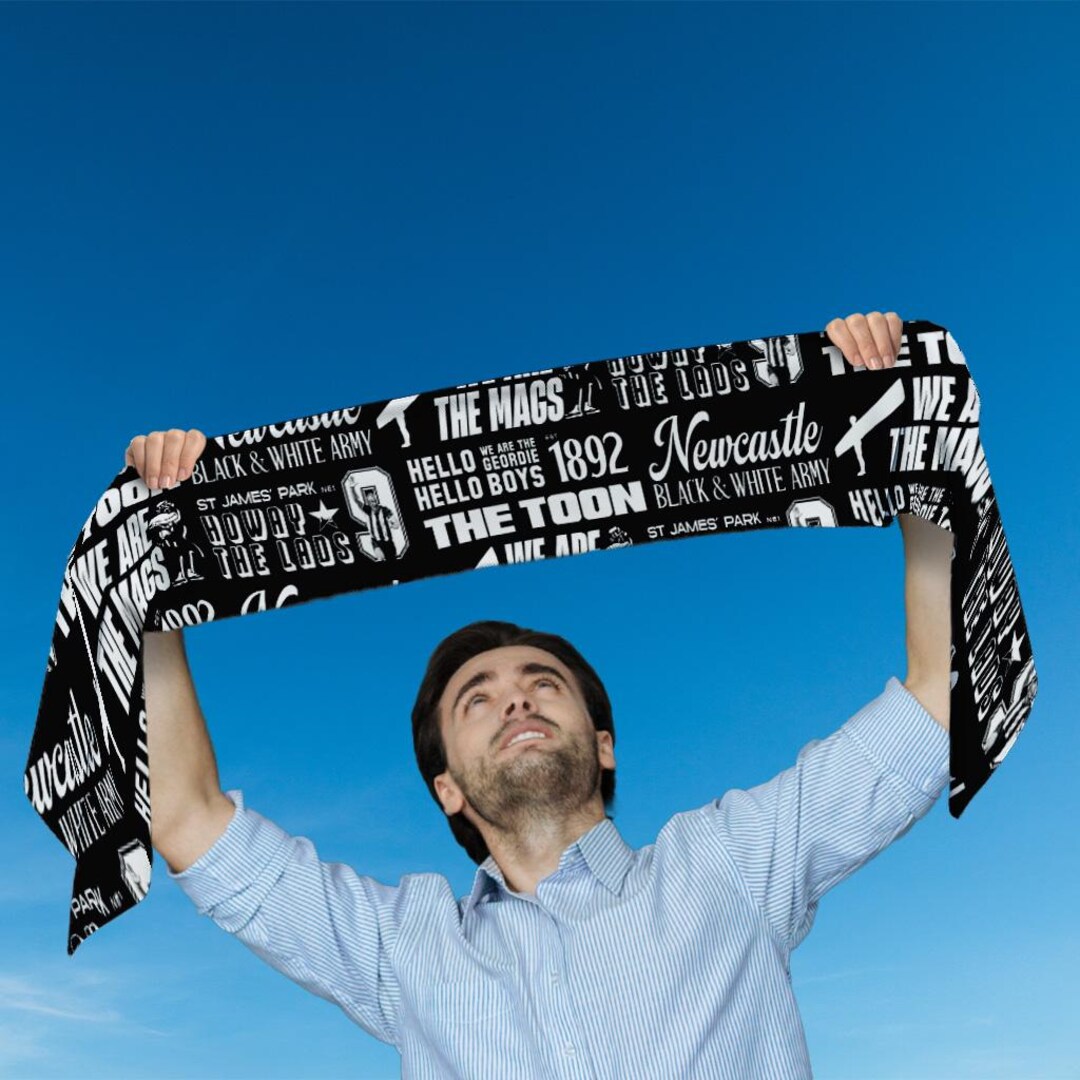 Newcastle Word Montage - Knitted Eyelet Football Scarf - Black & White ...