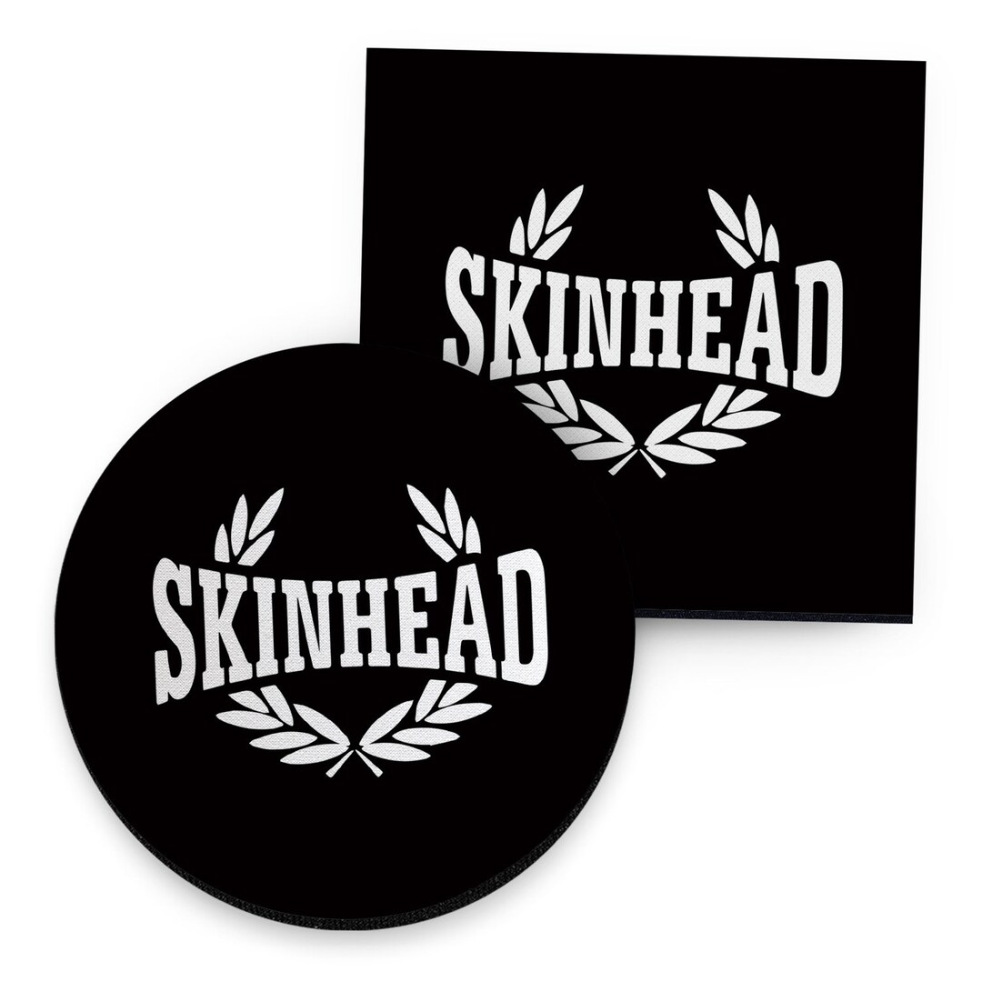 Black Skinhead - Laurel Leaf Design - Drinks Coaster - Round or Square ...