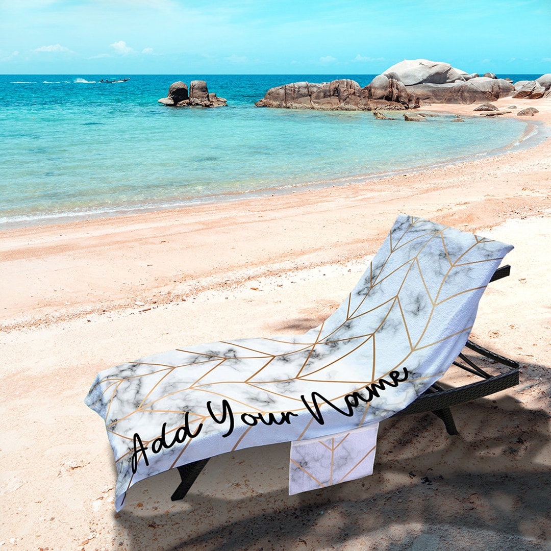 Personalised Rose Gold & Marble Look Design - Full Length Sun Lounger ...