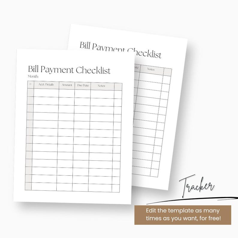 Bill Payment Checklist | Editable Excel and Google Spreadsheet Template ...