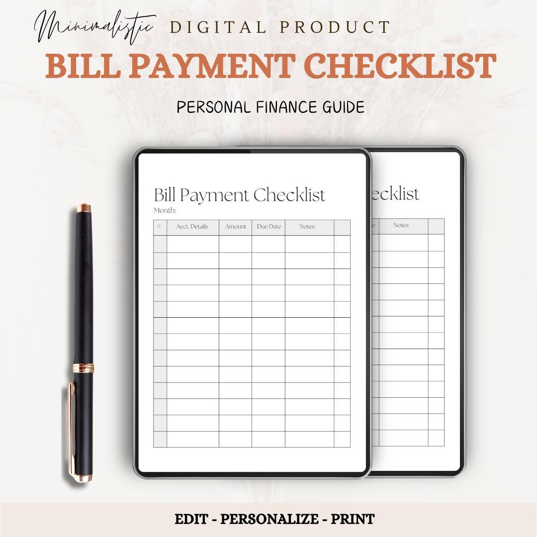 Bill Payment Checklist | Editable Excel and Google Spreadsheet Template ...