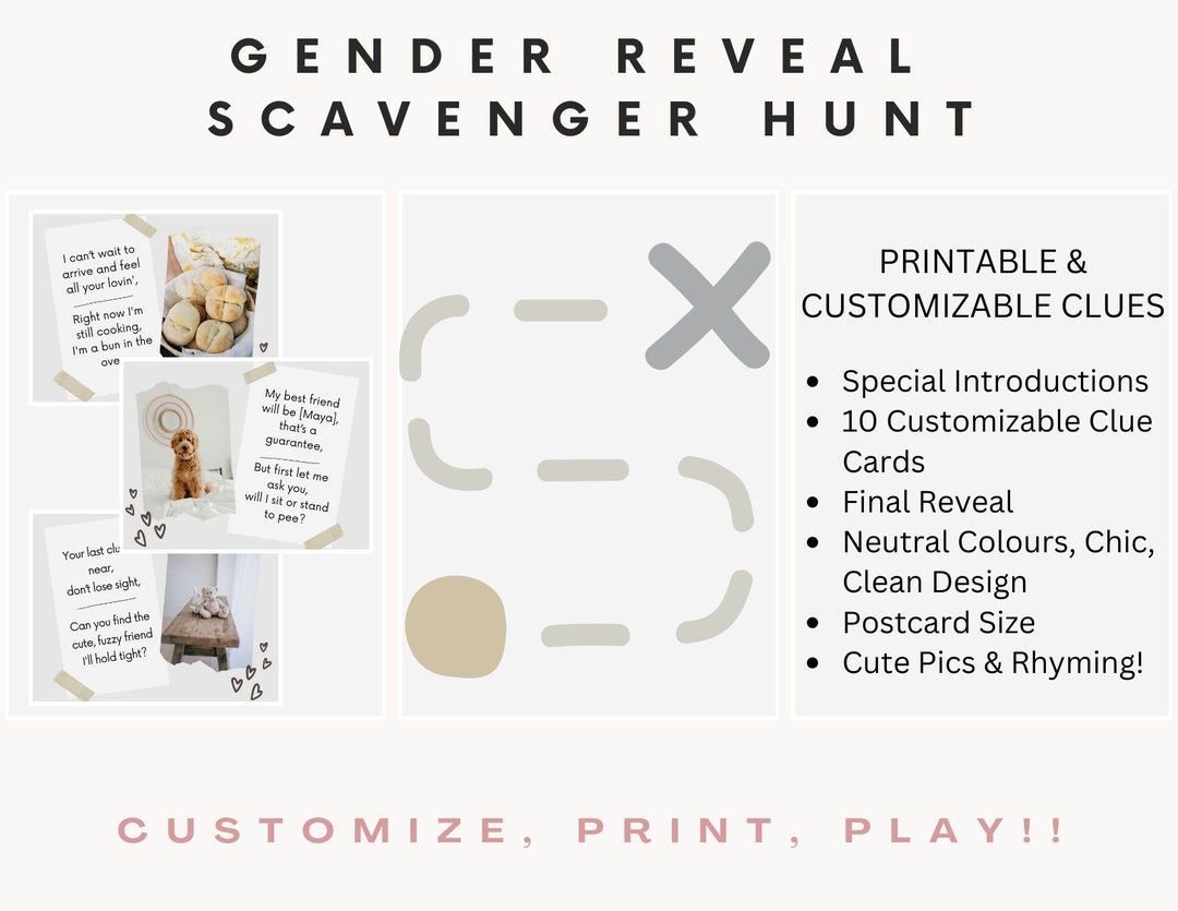 Unique Gender Reveal Scavenger Hunt Printable Rhyming Scavenger Hunt ...