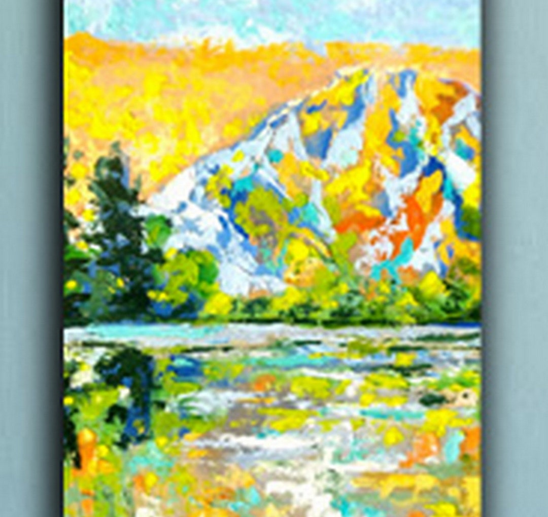 Lake Preppy Painting Mountain Original Art Oil Impasto Palette Knife ...