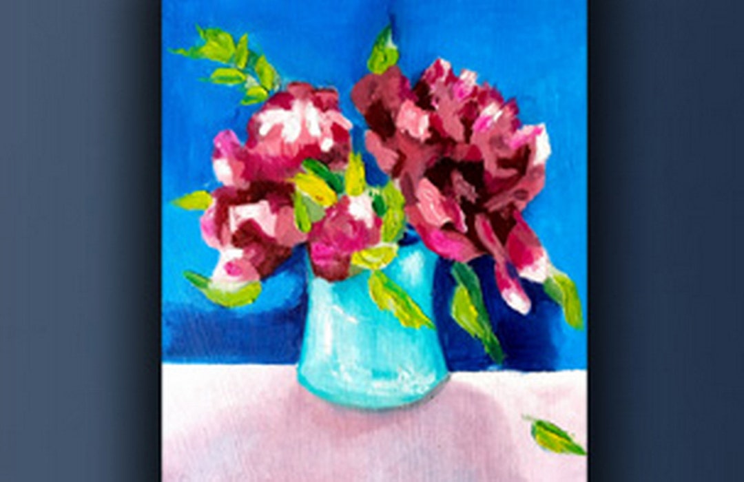 Bouquet Peonies Preppy Painting Vase Original Art Impasto Palette Knife ...