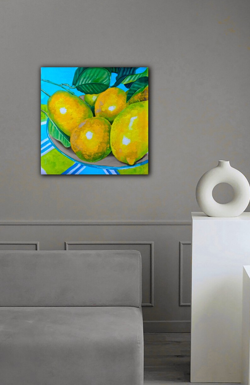 Lemon Preppy Painting Citrus Original Art Oil Impasto Palette Knife ...