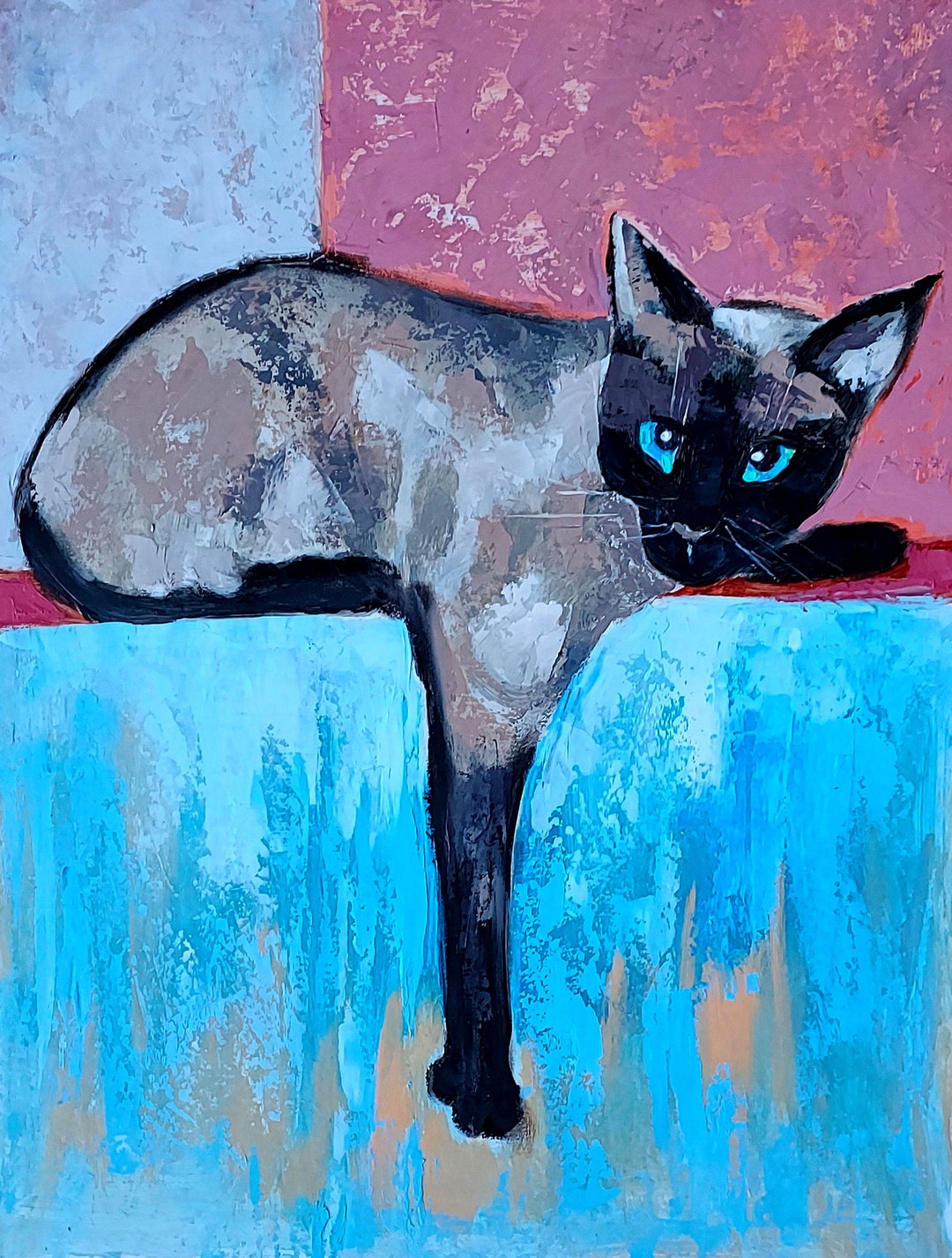 Siamese Cat Portrait Cat Hand Painted Original Art Impasto Palette ...