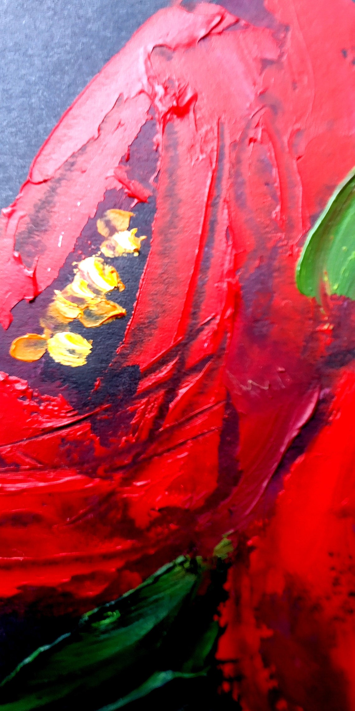 Three Red Roses Painting Vase Original Art Oil Impasto Palette Knife ...