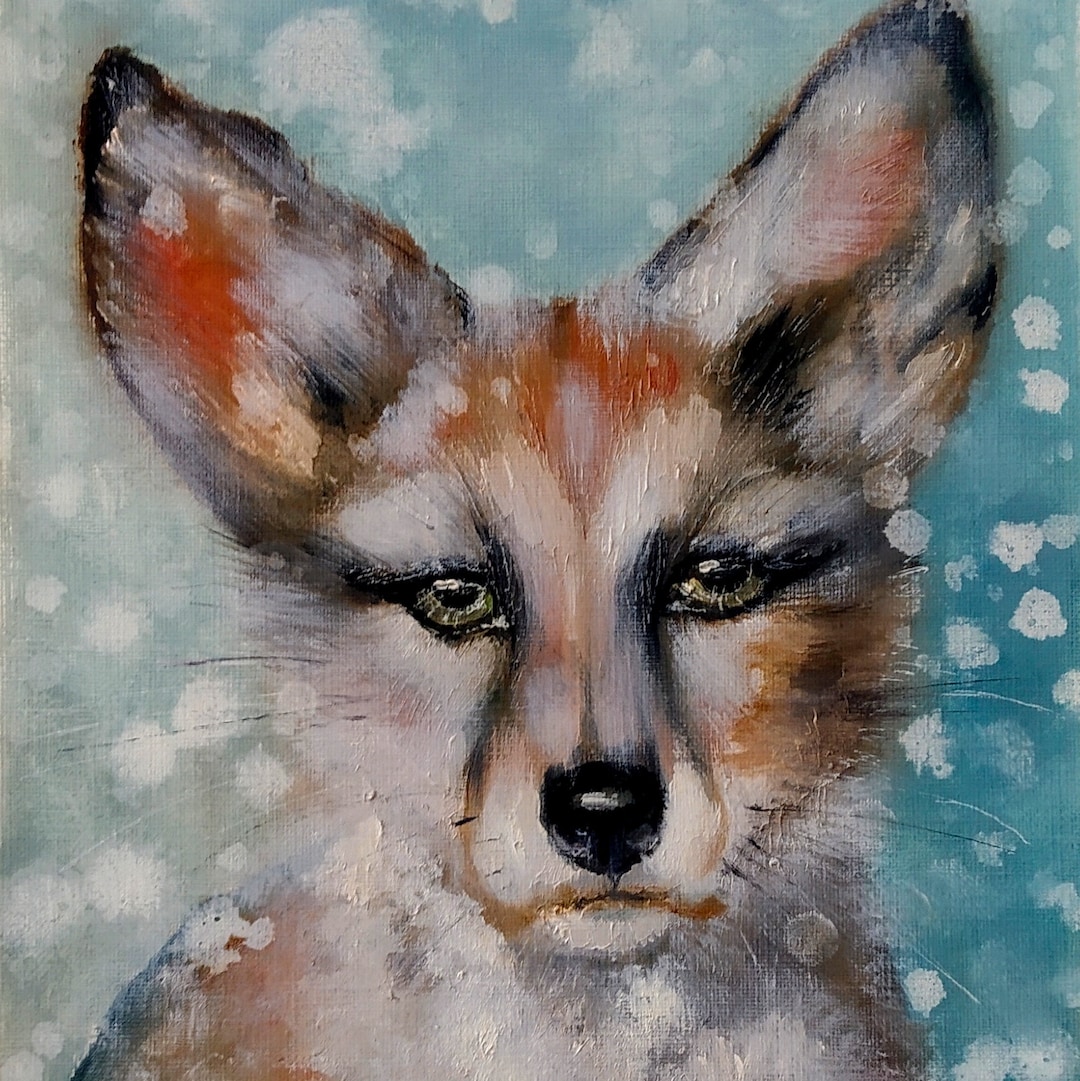 Orange Fox Painting Animal Original Art Oil Palette Knife National Park ...