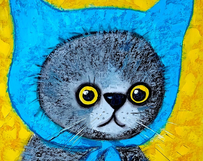 Kitty Preppy Painting Cat Original Art Oil Impasto Palette - Etsy