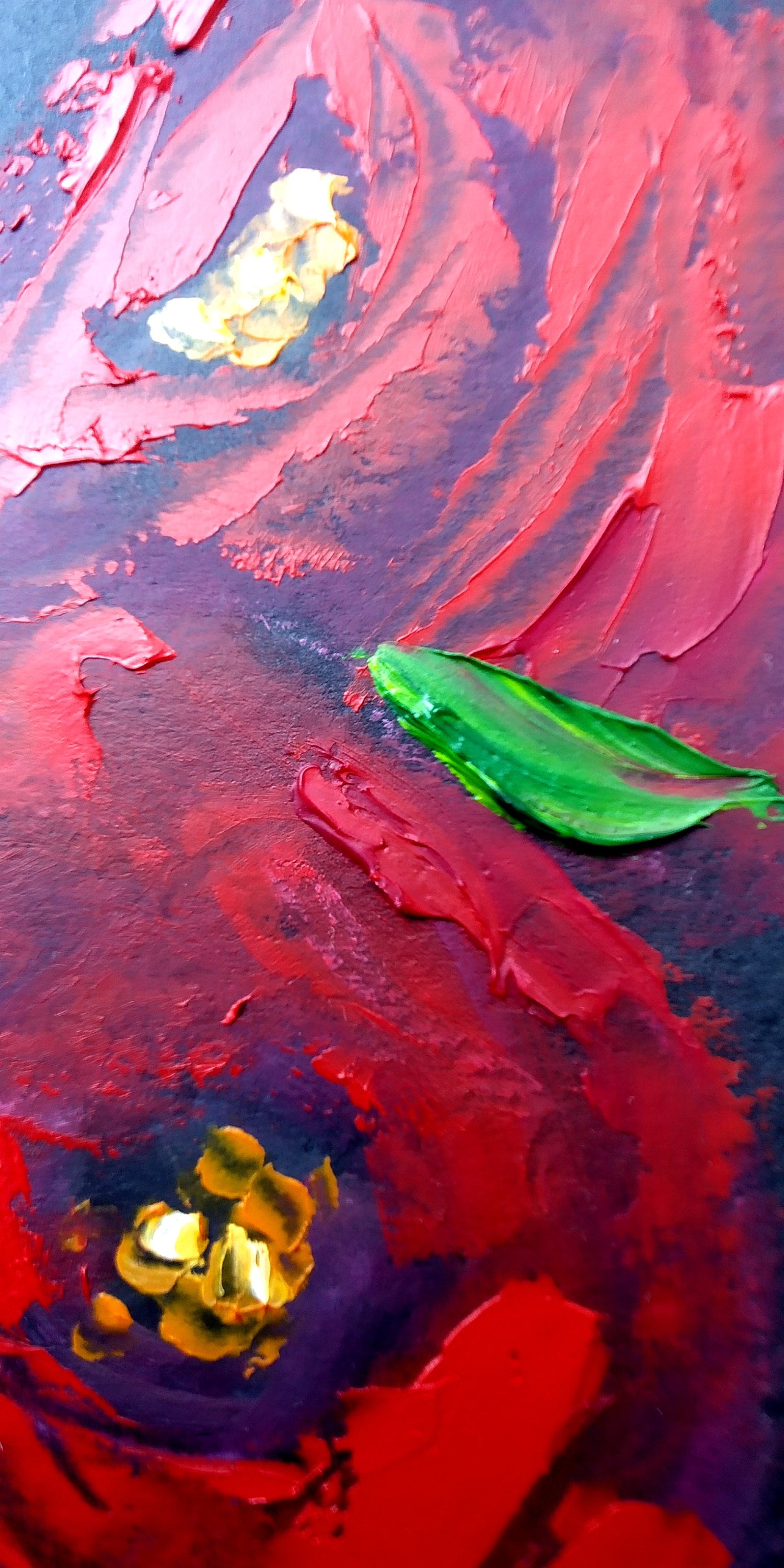 Three Red Roses Painting Vase Original Art Oil Impasto Palette Knife ...