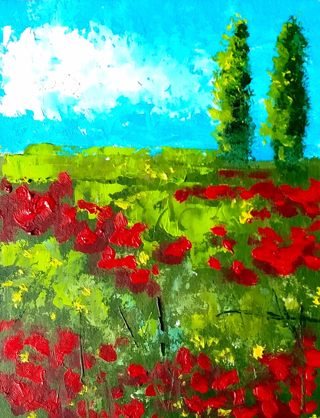 Red Poppy Landscape Painting Tuscany Original Art Impasto - Etsy