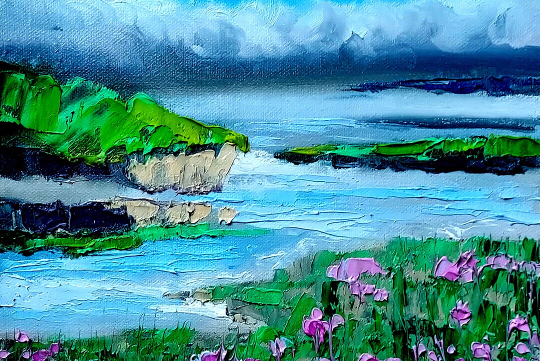 Seascape Preppy Hand Painted Coastal Beach Landscape Original Art ...