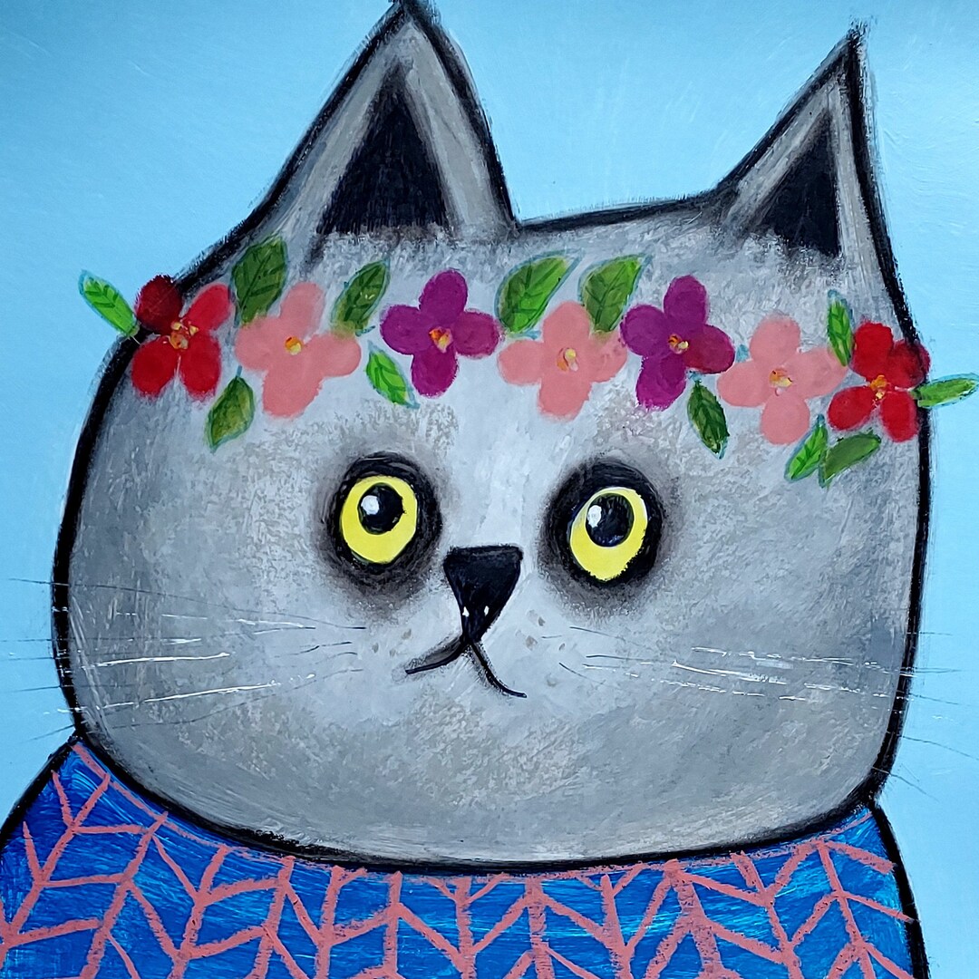 Lovely Kitty Preppy Painting Cat Hand Painted Original Art Impasto ...