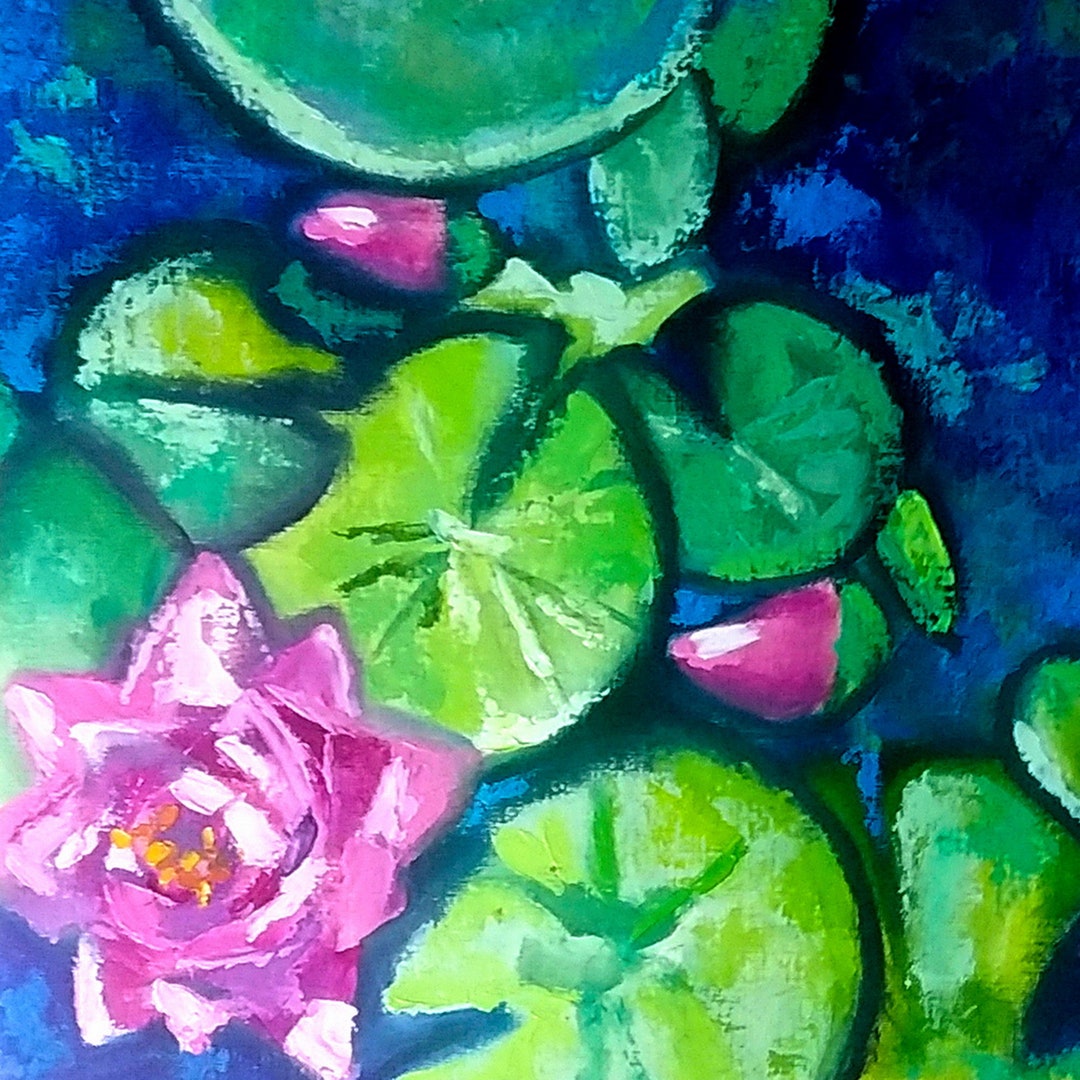 Lily Painting Pond Hand Painted Original Art Oil Palette Knife Impasto ...