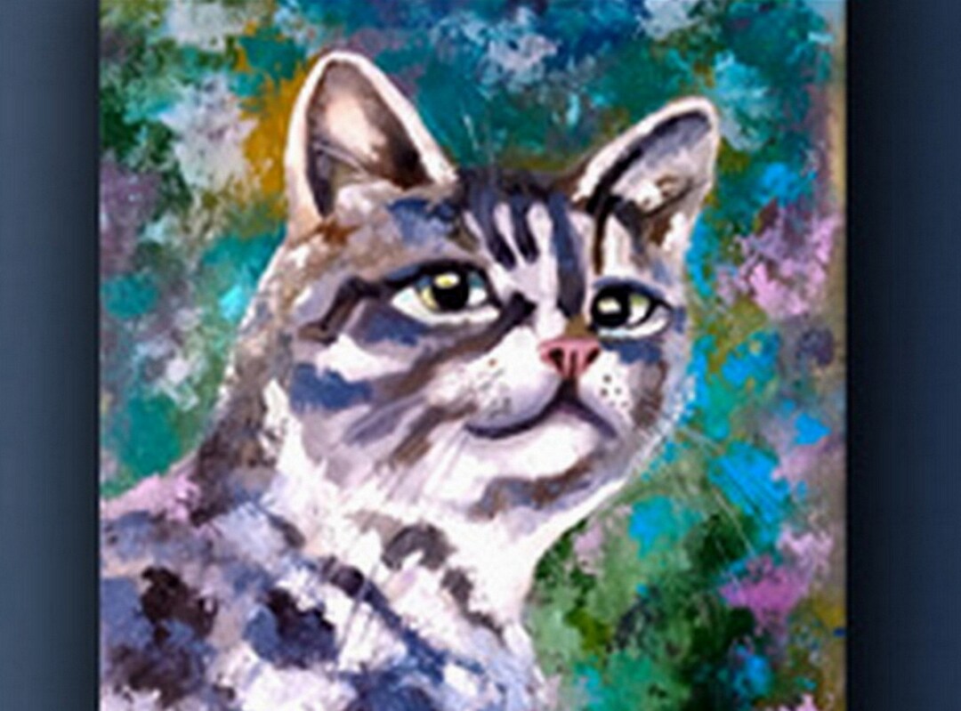 Smart Gray Cat Preppy Painting Animals Original Art Impasto Palette ...
