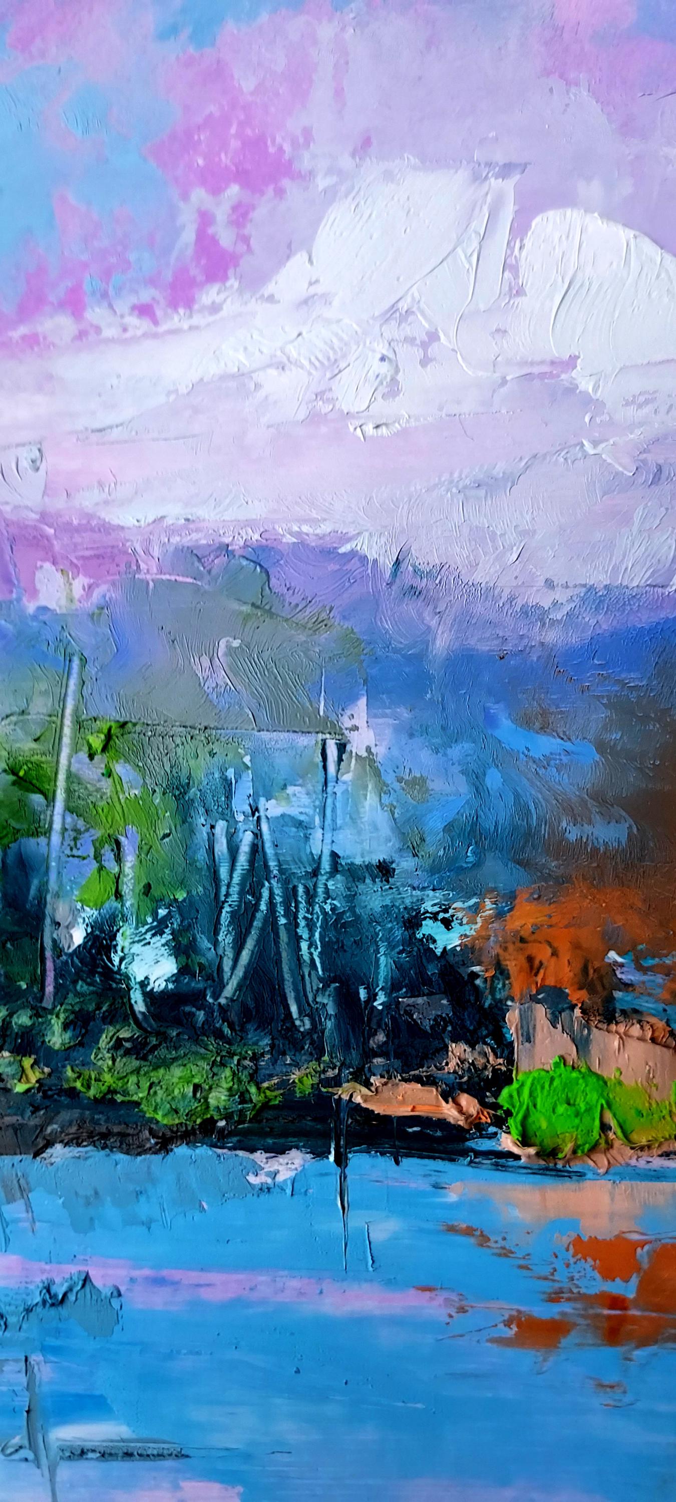 Mountains Preppy Painting Nature Original Oil Art Impasto Palette Knife ...