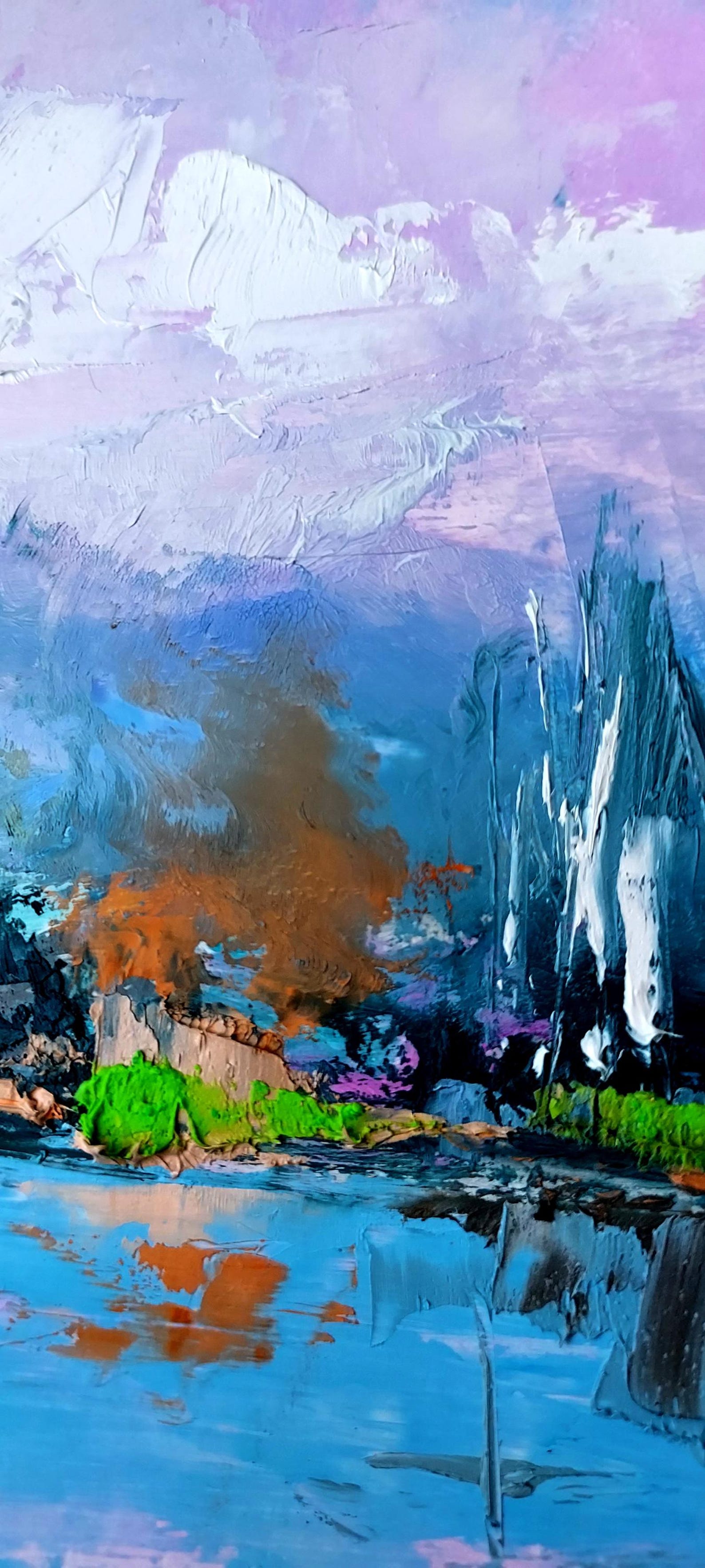 Mountains Preppy Painting Nature Original Oil Art Impasto Palette Knife ...