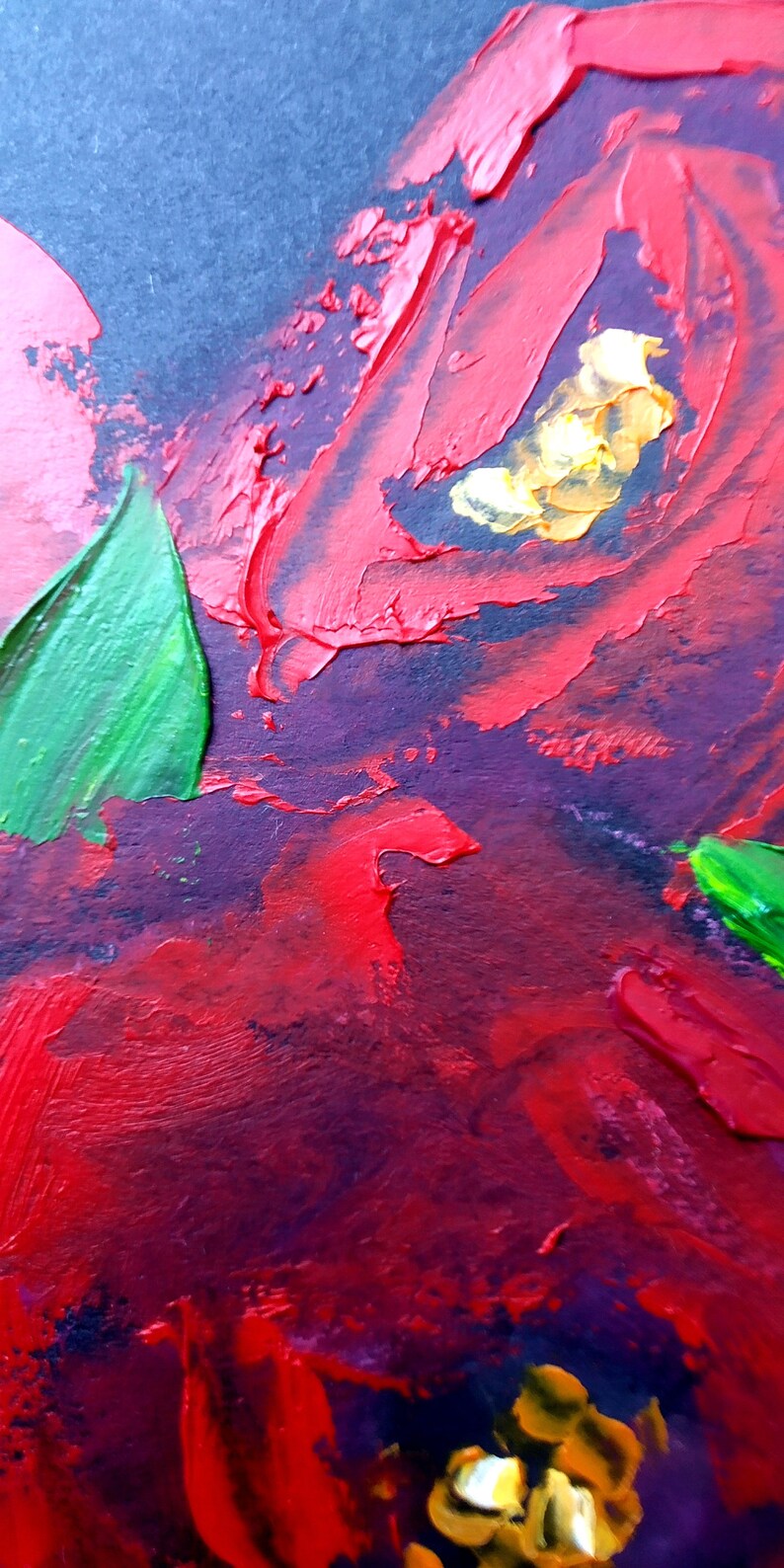 Three Red Roses Painting Vase Original Art Oil Impasto Palette Knife ...