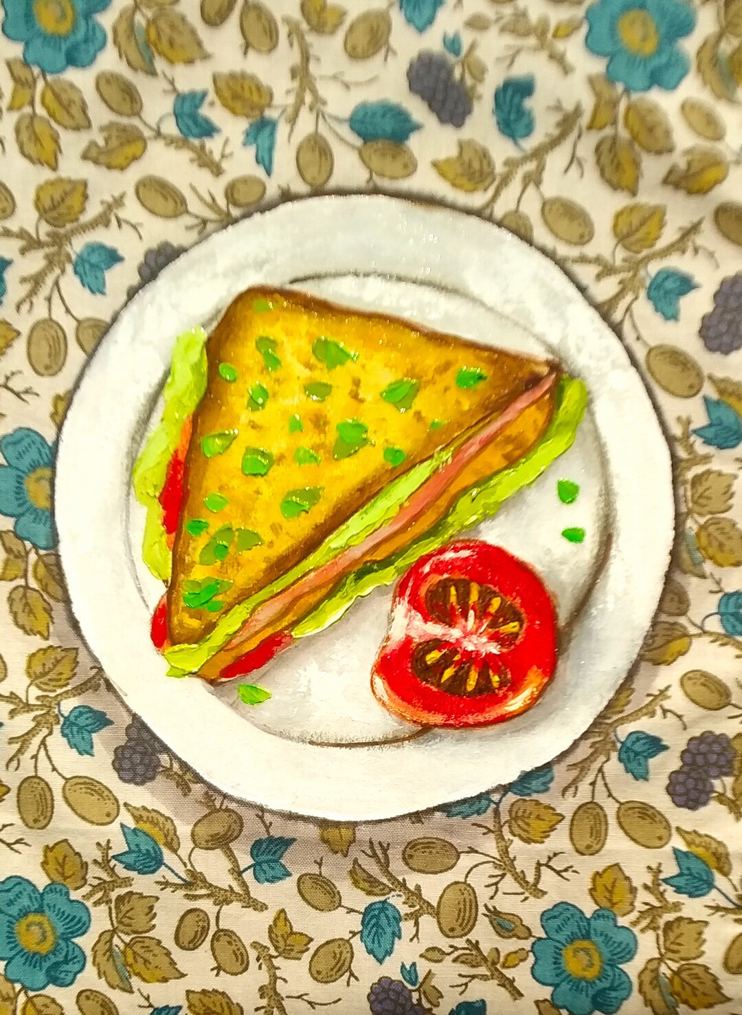 Sandwich Tomato Painting Kitchen Still Life Original Art Oil Canvas ...