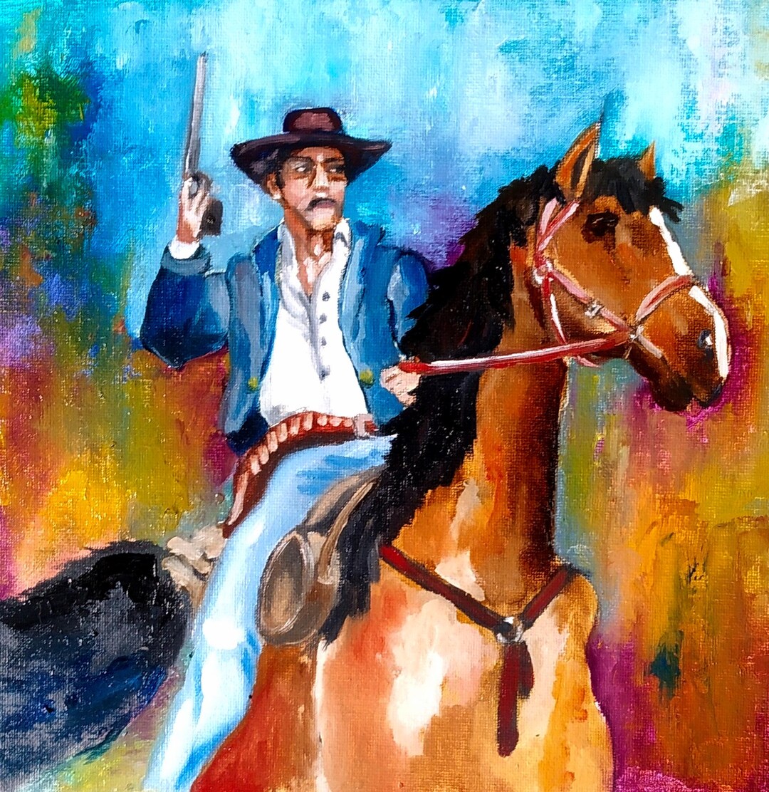 Cowboy Portrait Painting Western Landscape Original Art Canvas Impasto ...