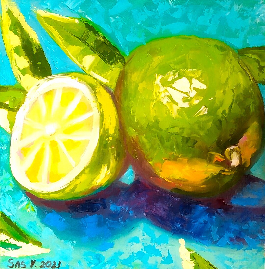 Green Lime Preppy Hand Painted Citrus Original Art Fruit Oil Impasto ...