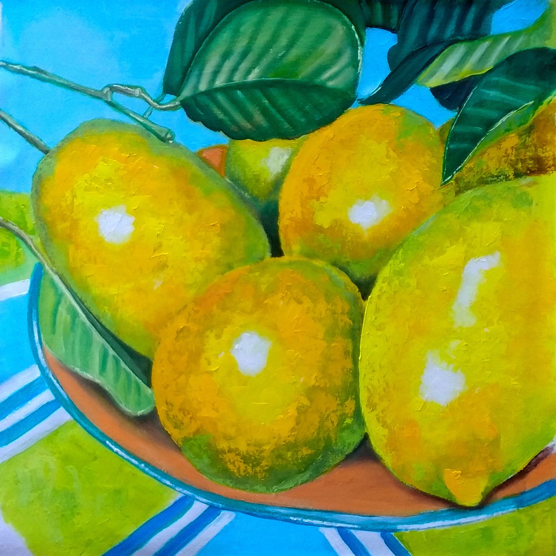 Lemon Preppy Painting Citrus Original Art Oil Impasto Palette Knife ...