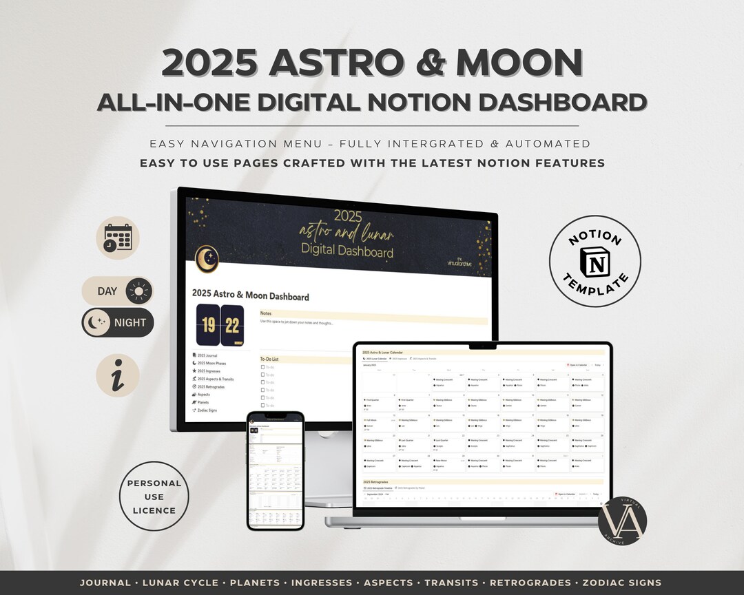 Notion: 2025 Astro & Moon Digital Dashboard Ultimate Notion Calendar ...