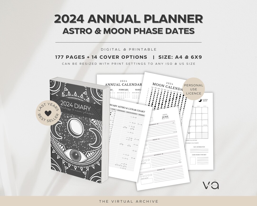 2024 Astro & Moon Weekly Planner Lunar Cycle Calendar Diary Goodnotes ...