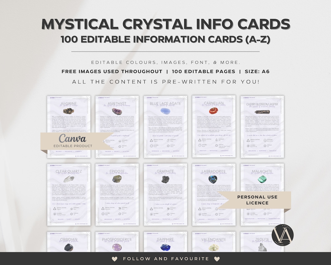 100 Crystal/gemstone Information Cards | Spiritual Practice | Crystal ...