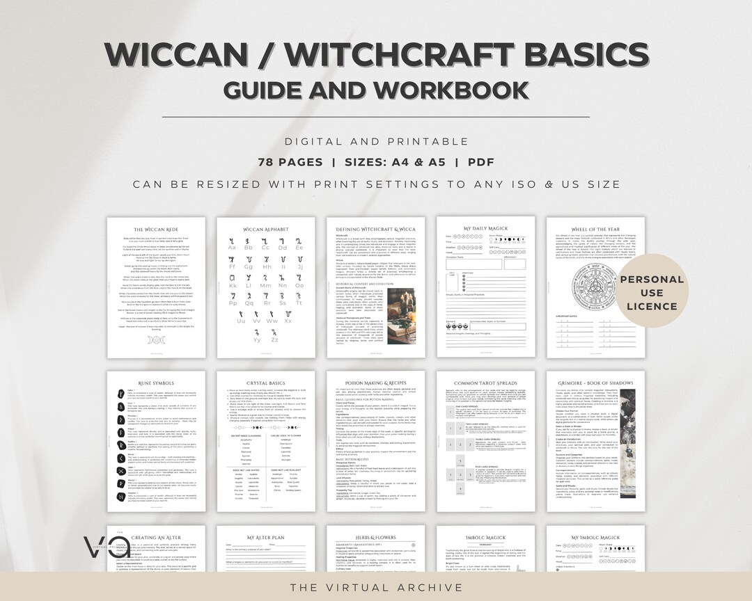 Wiccan/witchcraft Basics Guide & Workbook Grimoire Inserts Shadow Work ...