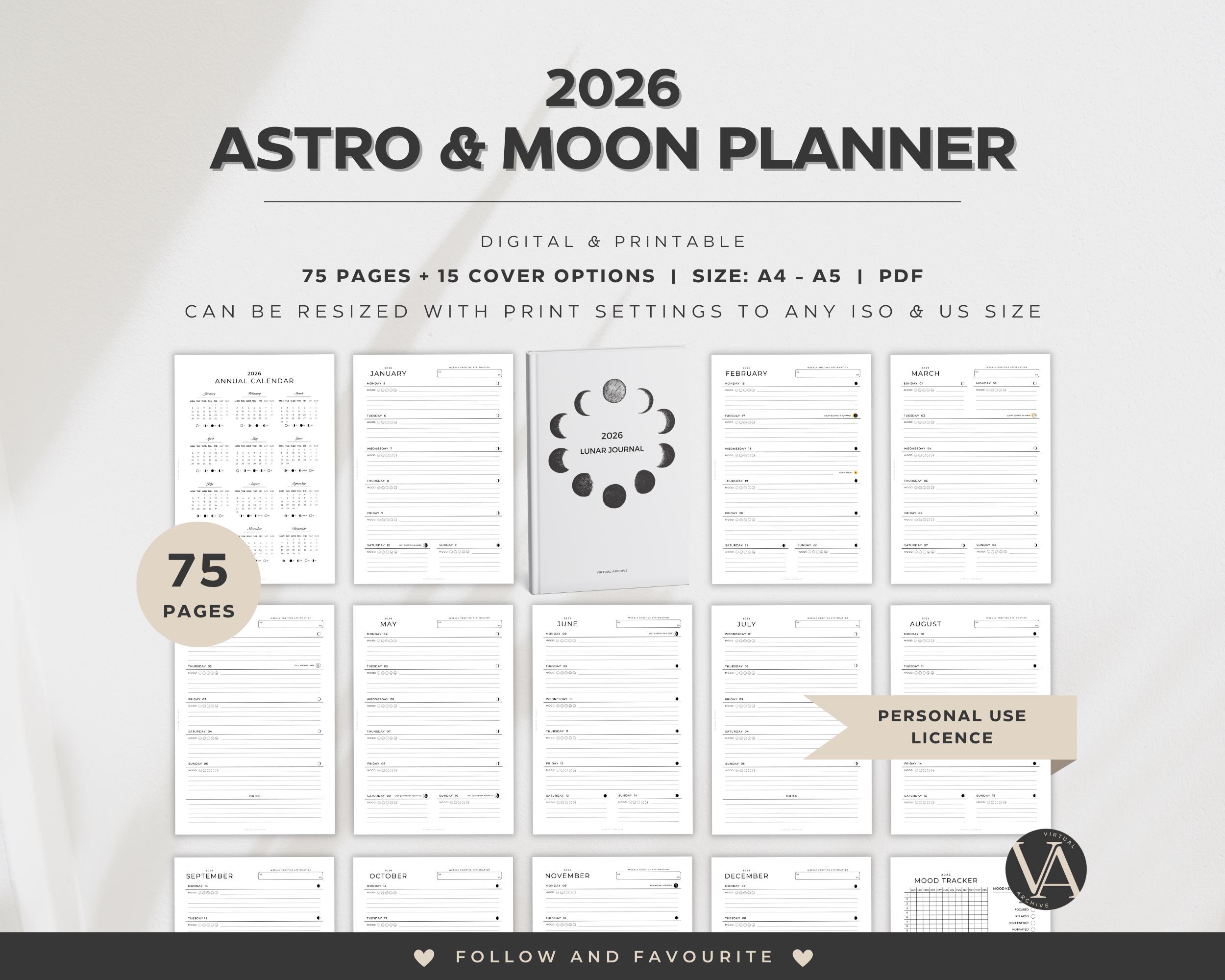 2026 Astro & Moon Planner Lunar Cycle Tracker Calendar Diary Good Notes ...