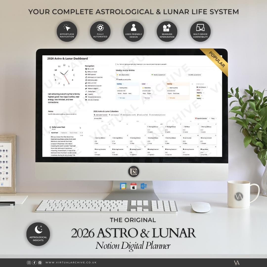 2026 Astrology & Moon Digital Planner: Notion Template, Cosmic and ...