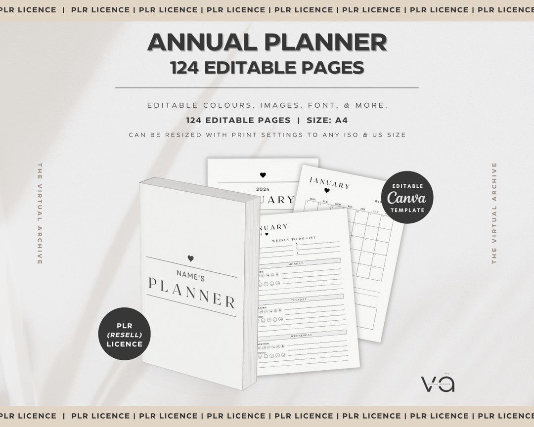 PLR: Annual undated Planner Reusable Diary Journal Customisable ...