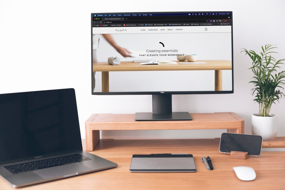 Oak Wood Monitor Stand Computer Stand Desk Storage | Etsy