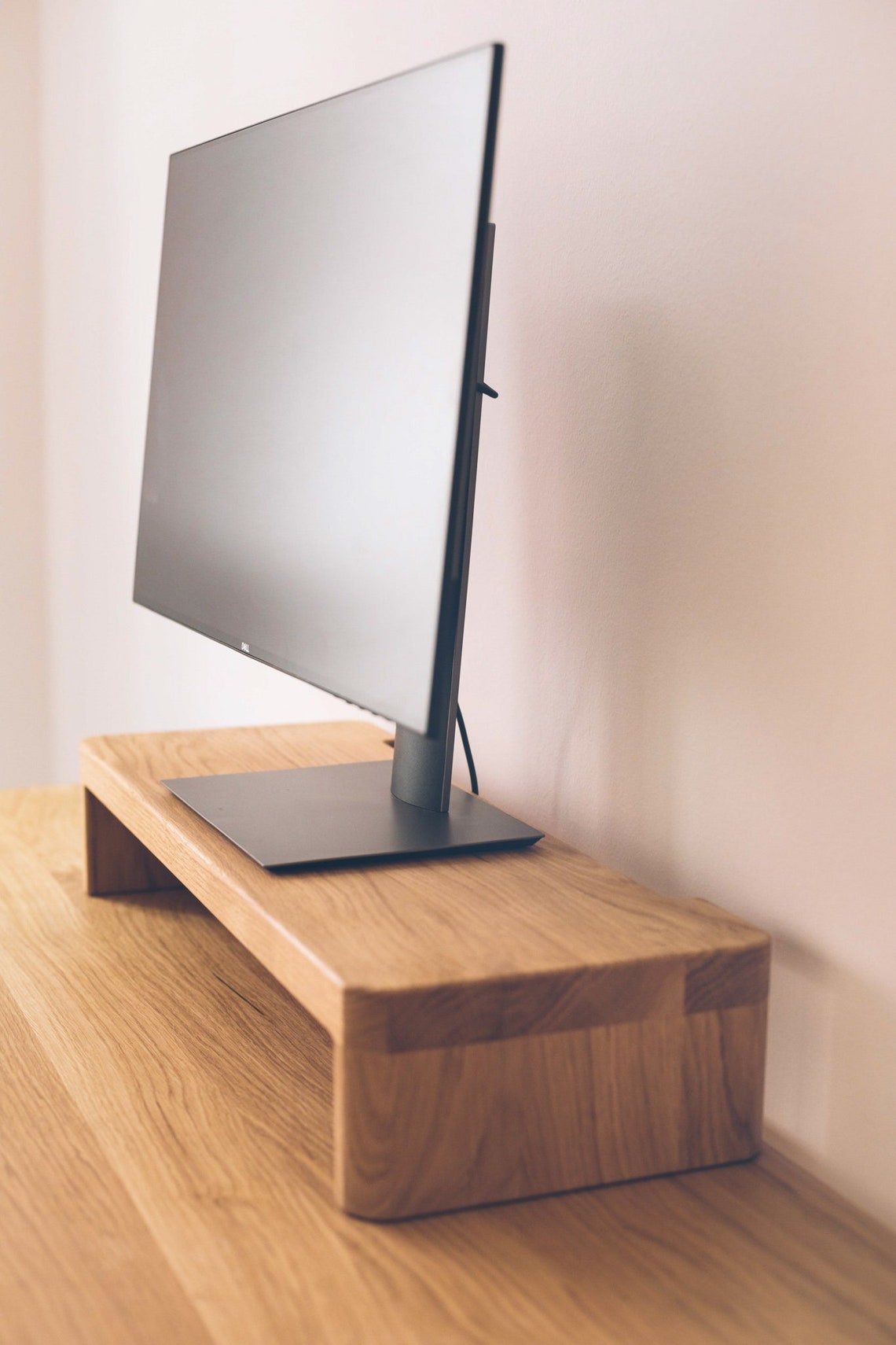 Oak Wood Monitor Stand Computer Stand Desk Storage | Etsy