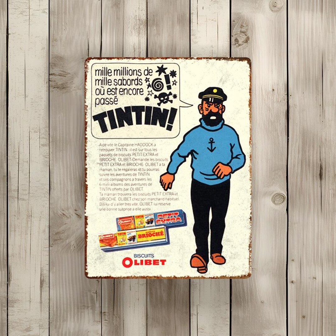 Vintage Tintin Metal Sign "tintin Biscuits Olibet" (tin21) - Etsy