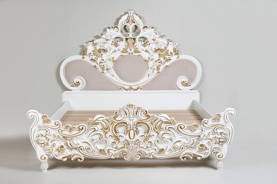 WHITE ROYAL BED King Size Bedframe King Size Head Board Sleeper Furniture Carved Headboard Etsy