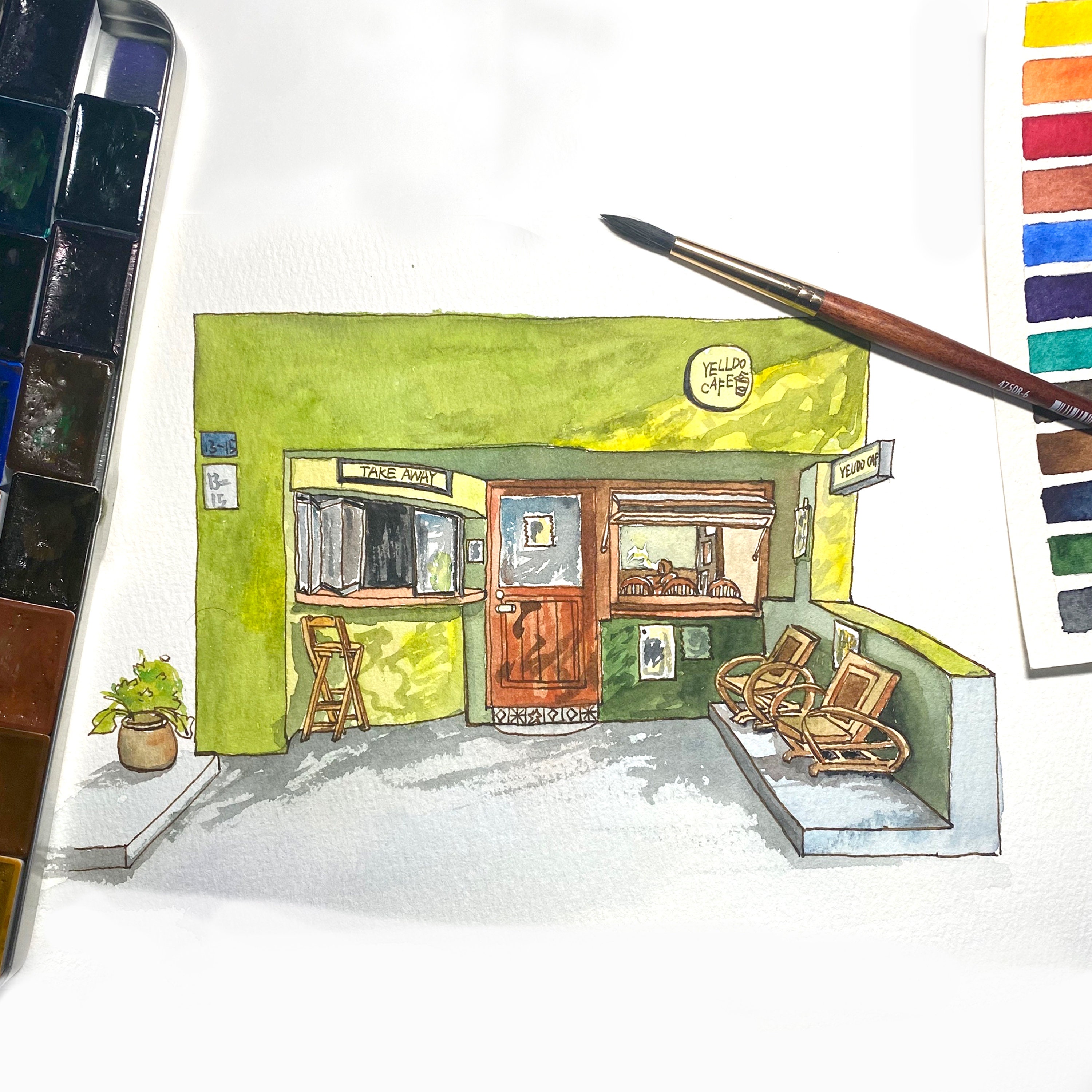 Japanese Storefront Watercolor Illustration House Portrait From Photo ...