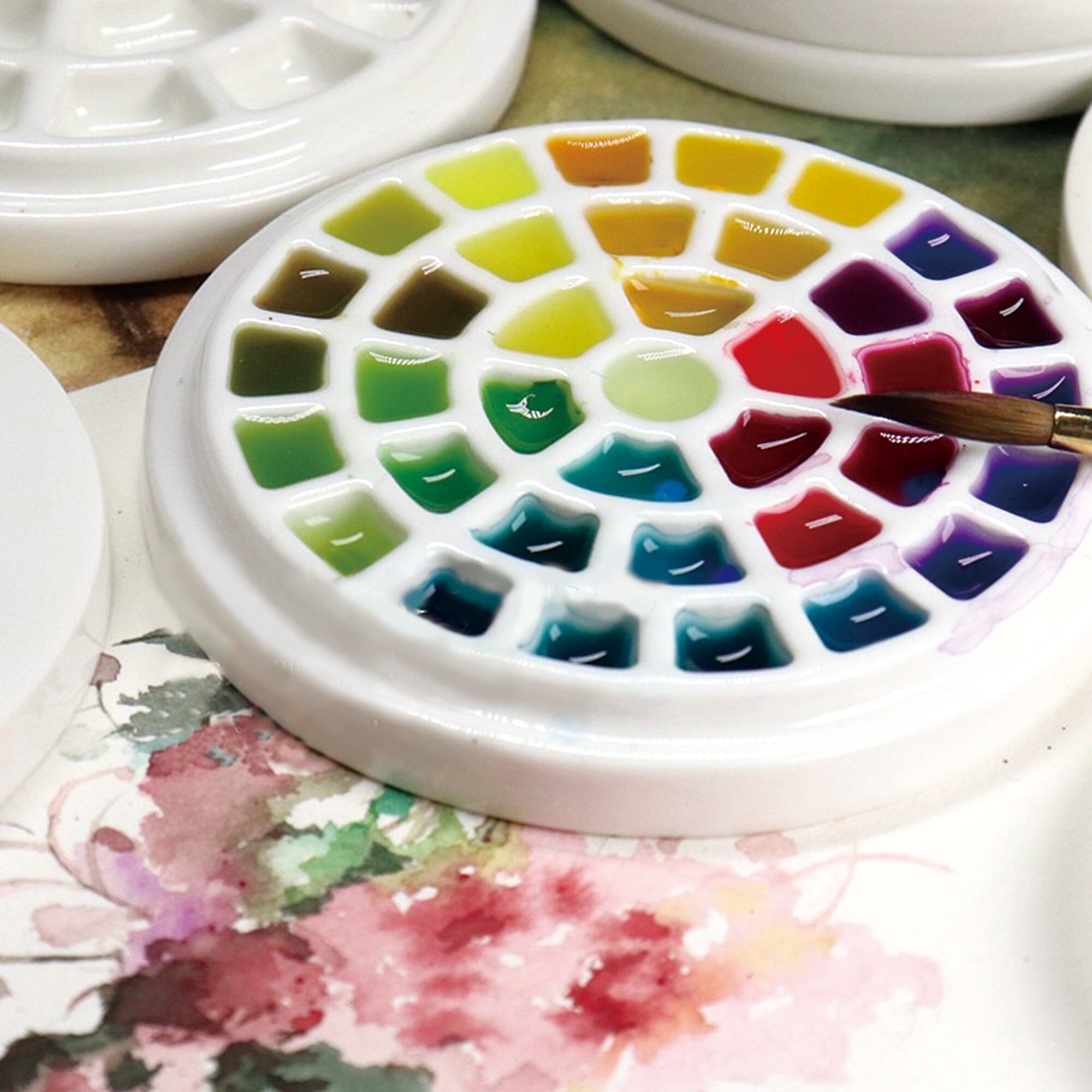 Ceramic Watercolor Palette Mini Circular Palette - Etsy