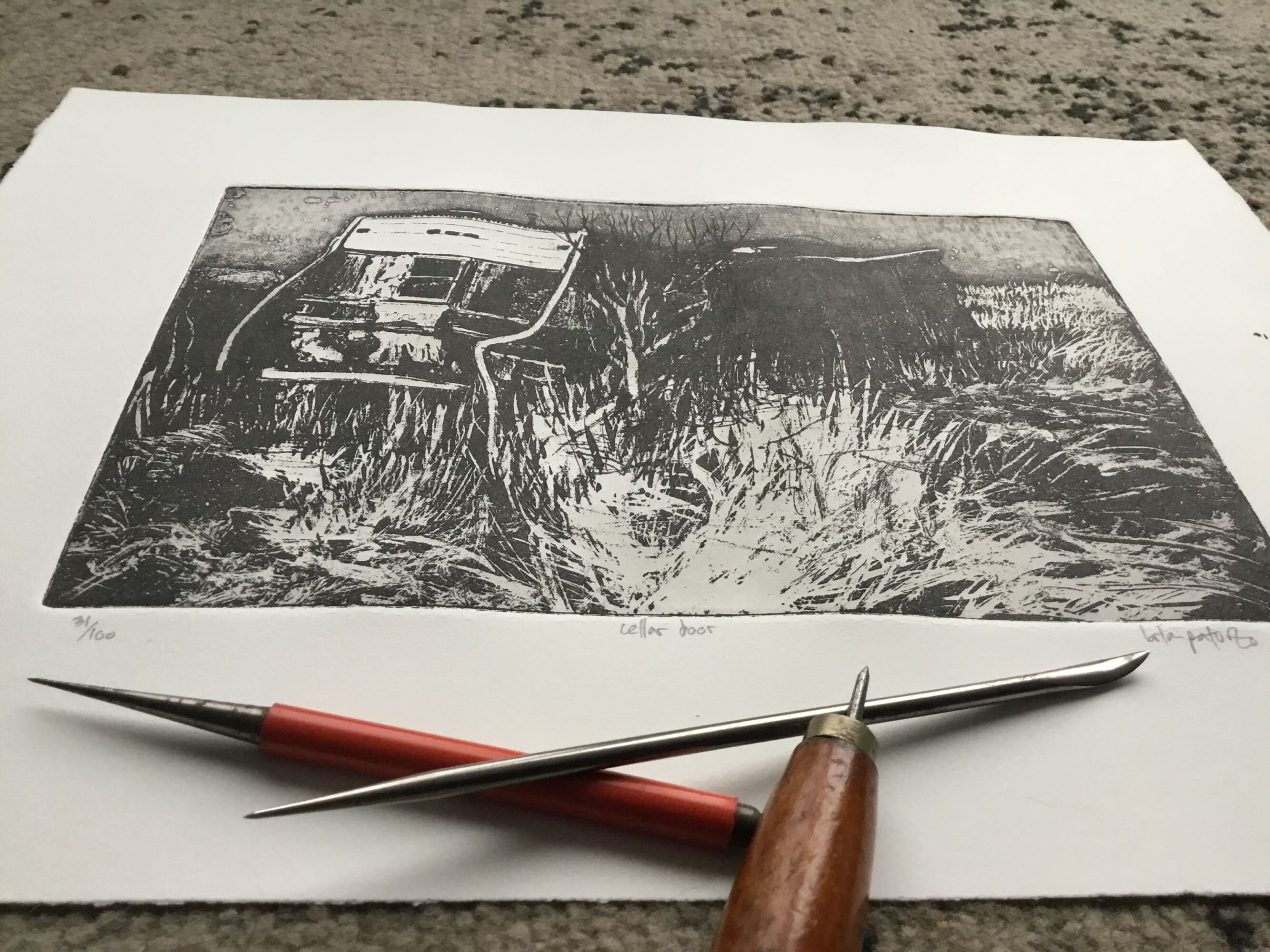 Puerta de bodega 31/100 edition editioned intaglio grabado aguatint ...