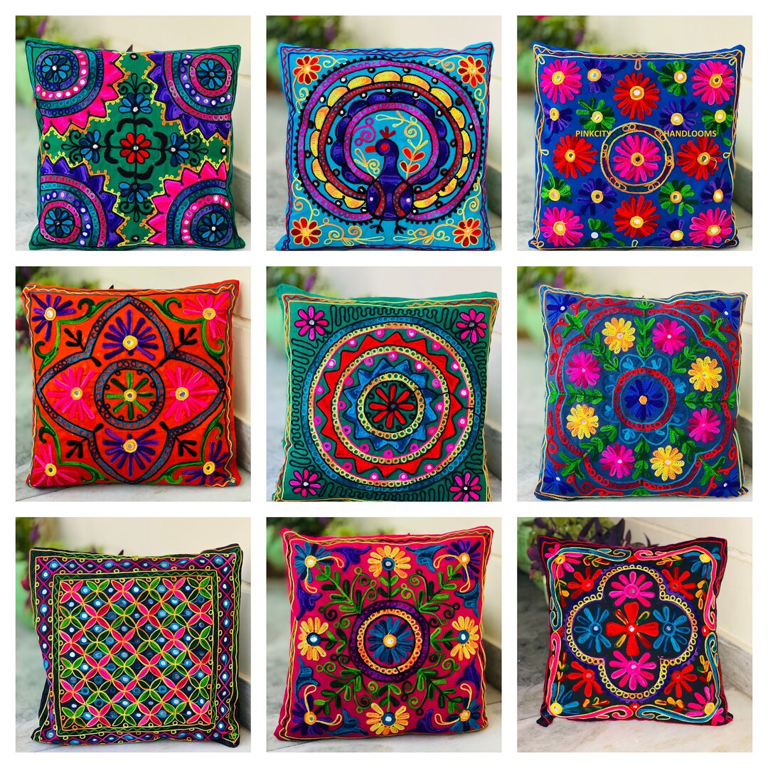 Embroidery Pillow Cover, Punch Needle Hand Embroidered Pillow, Home ...
