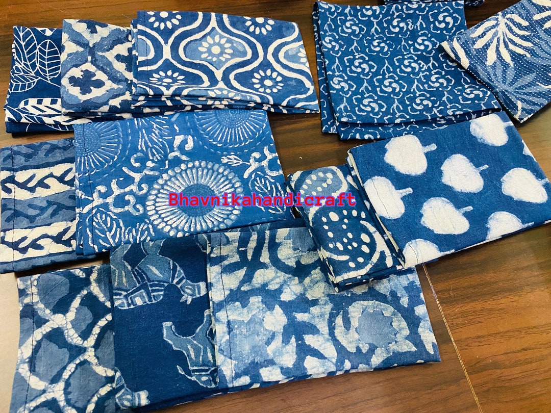 Indigo Block Print Fat Quarter Fabric Bundle - Indigo Blue Fabric ...