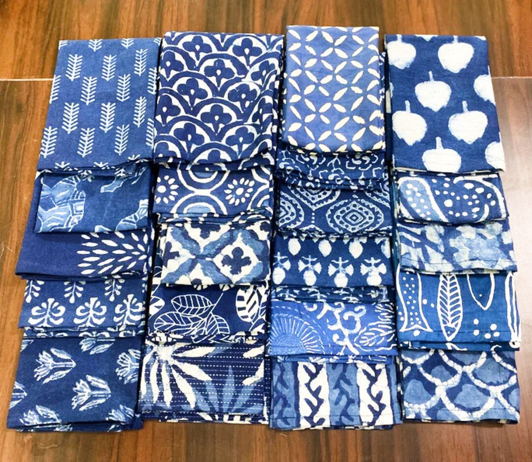 Set of 15 Pcs. Indigo Blue Napkins, Dinner Kitchen Napkins, 100% Cotton ...