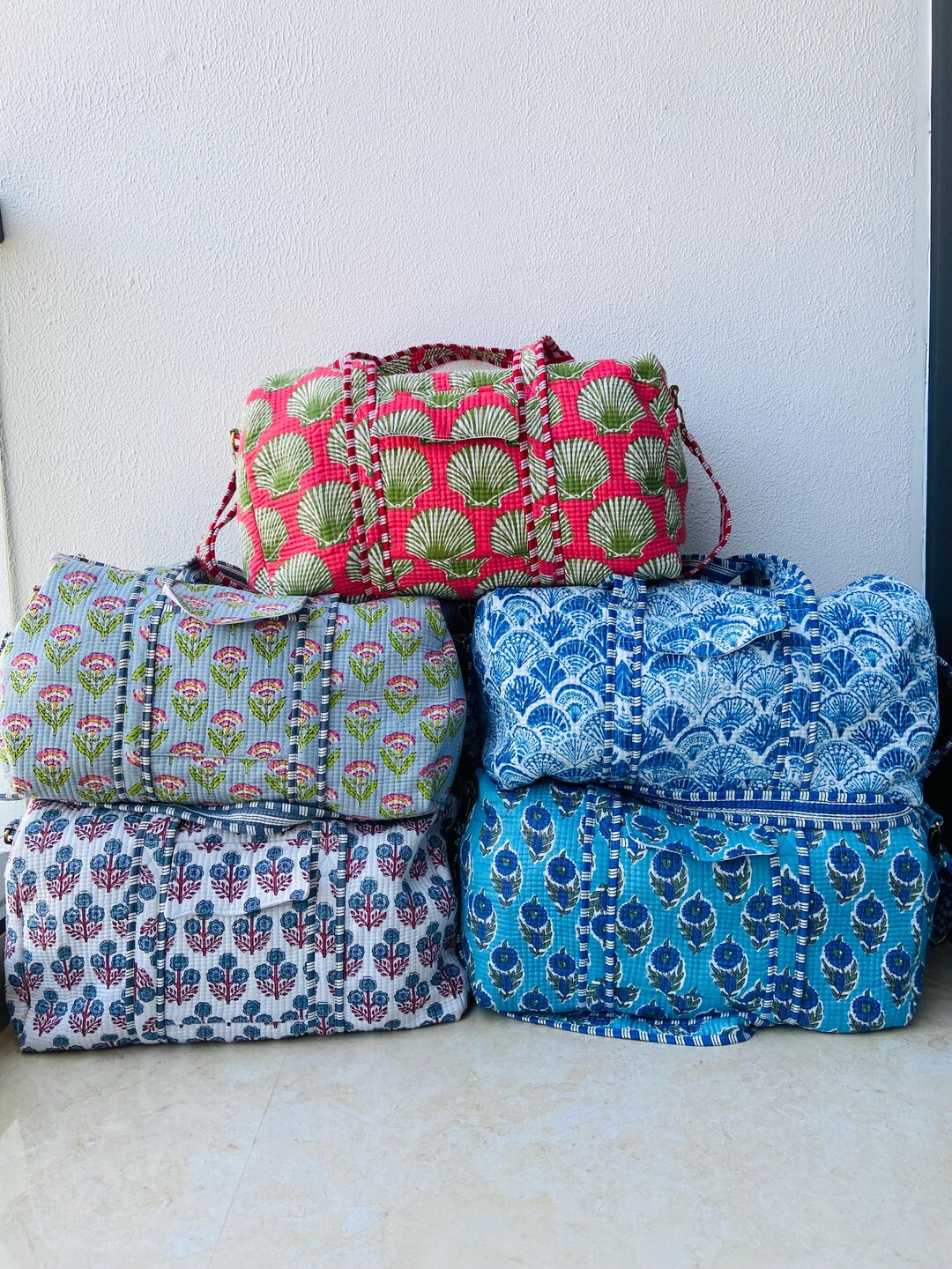 Indian Beautiful Block Print Cotton Quilted Duffel Bag, Decorative ...
