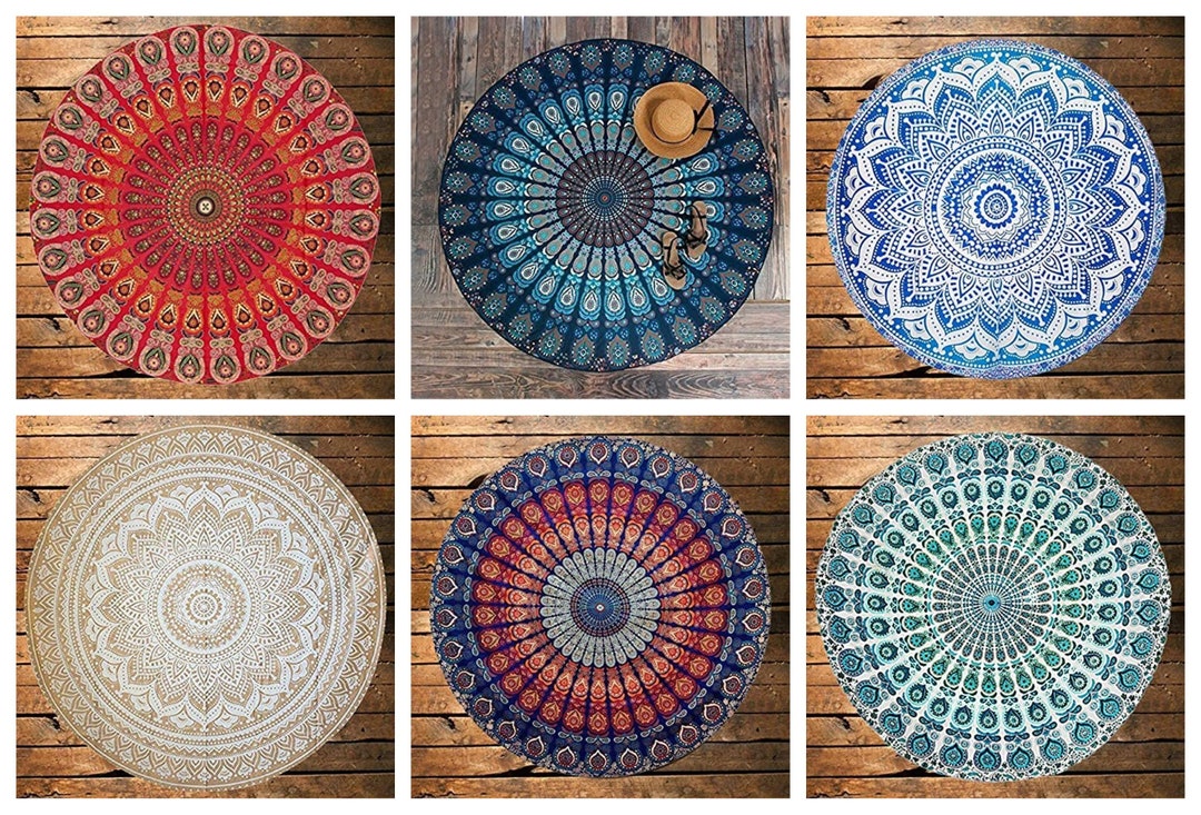 Mandala Cotton Tapestry,bohemian Round Table Cloth Beach Roundie, 48 ...