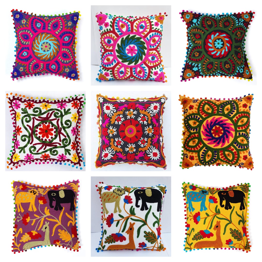 Mexican Pillow Cases / Embroidered Pillow Case / Colorful Decorative ...