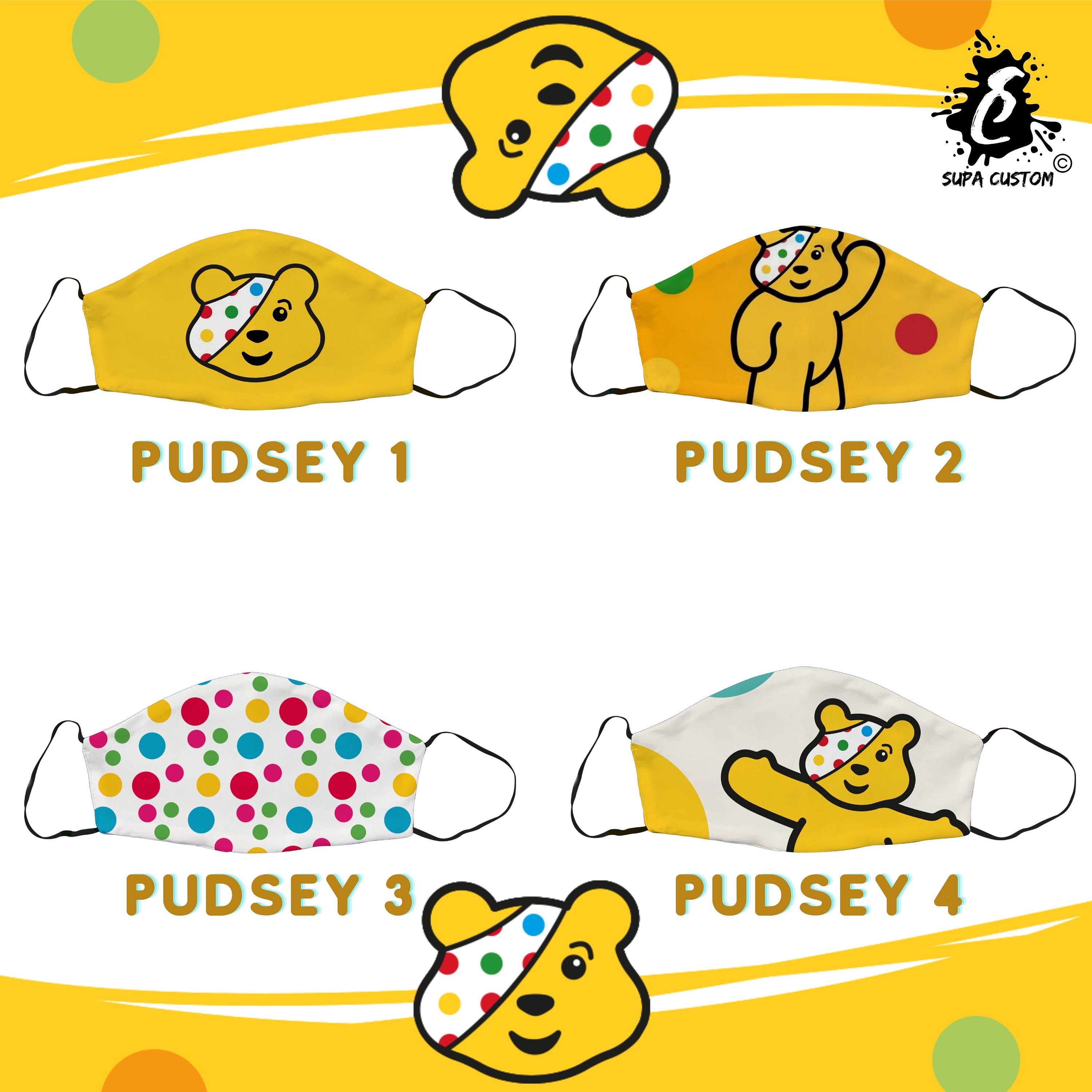 Pudsey Mask, Children in Need Face Mask, Cotton Facemask, Charity Mask ...