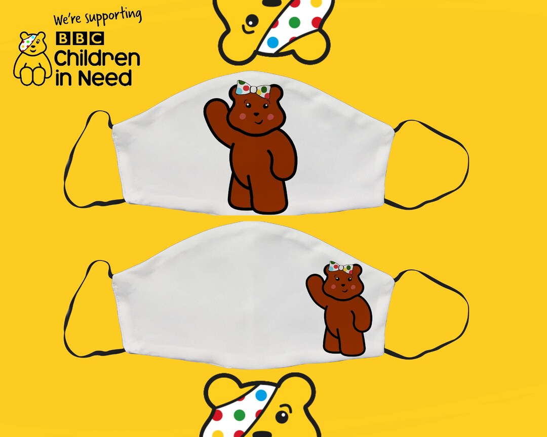 Plush Bear Mask, Pudsey Children in Need, Spotty Day Face Mask, Cotton ...