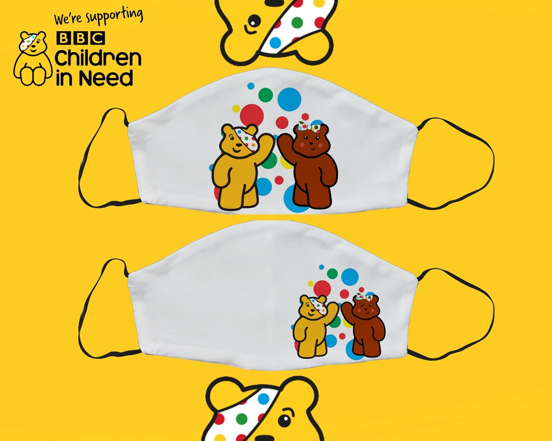 Pudsey Plush Spotty Day Mask, Children in Need, Cotton Face Mask ...