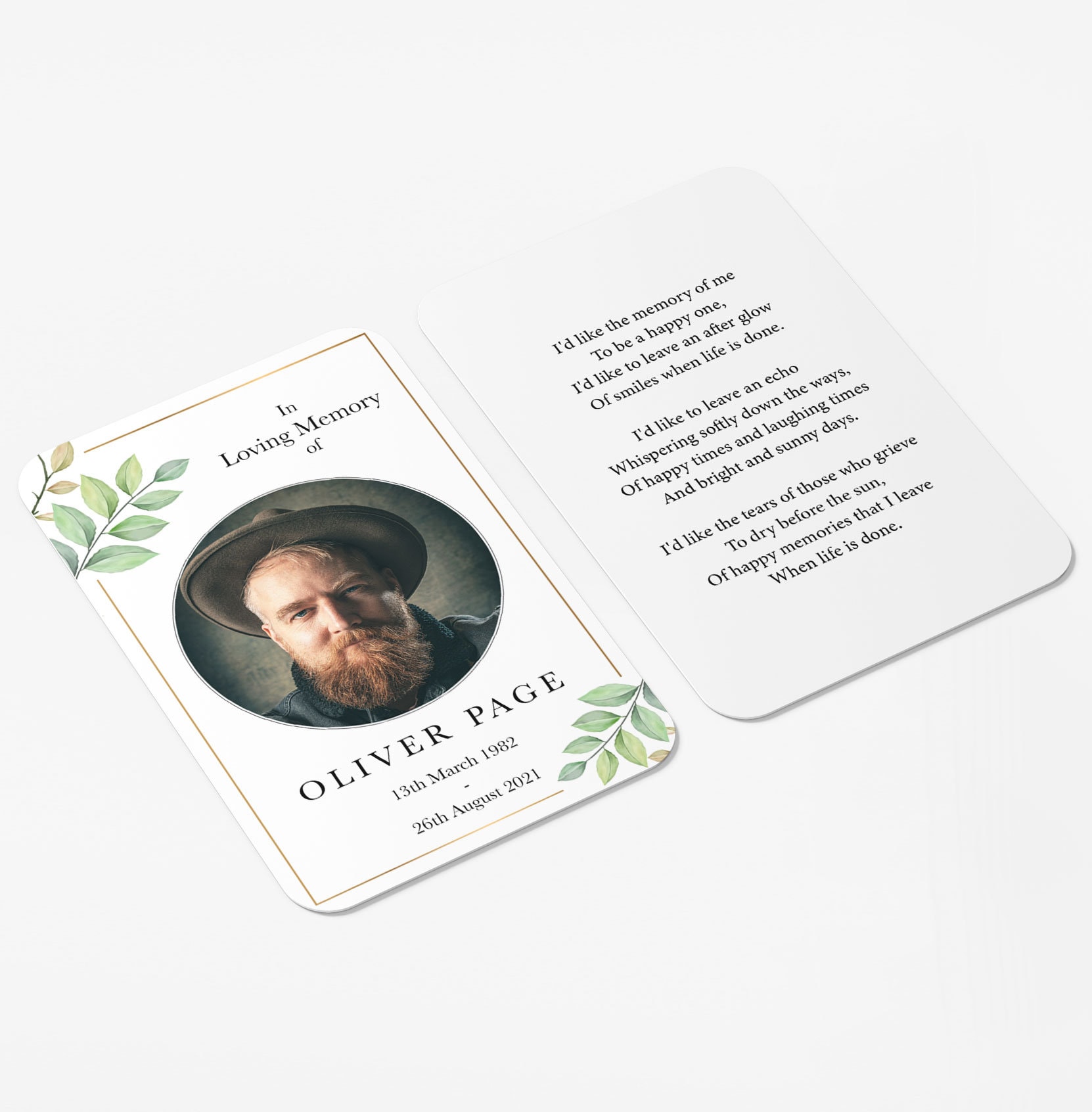 Personalised Laminated Memorial Card Funeral Memorial Card - Etsy